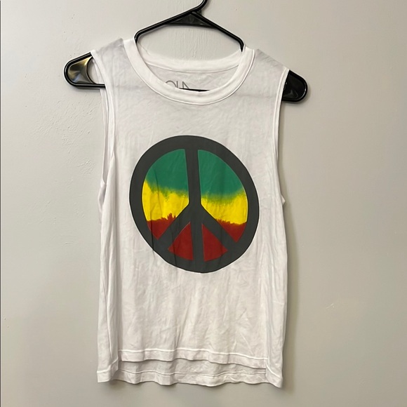 Chaser | Tops | Chaser White Green Sleeveless Graphic Muscle Tee | Poshmark